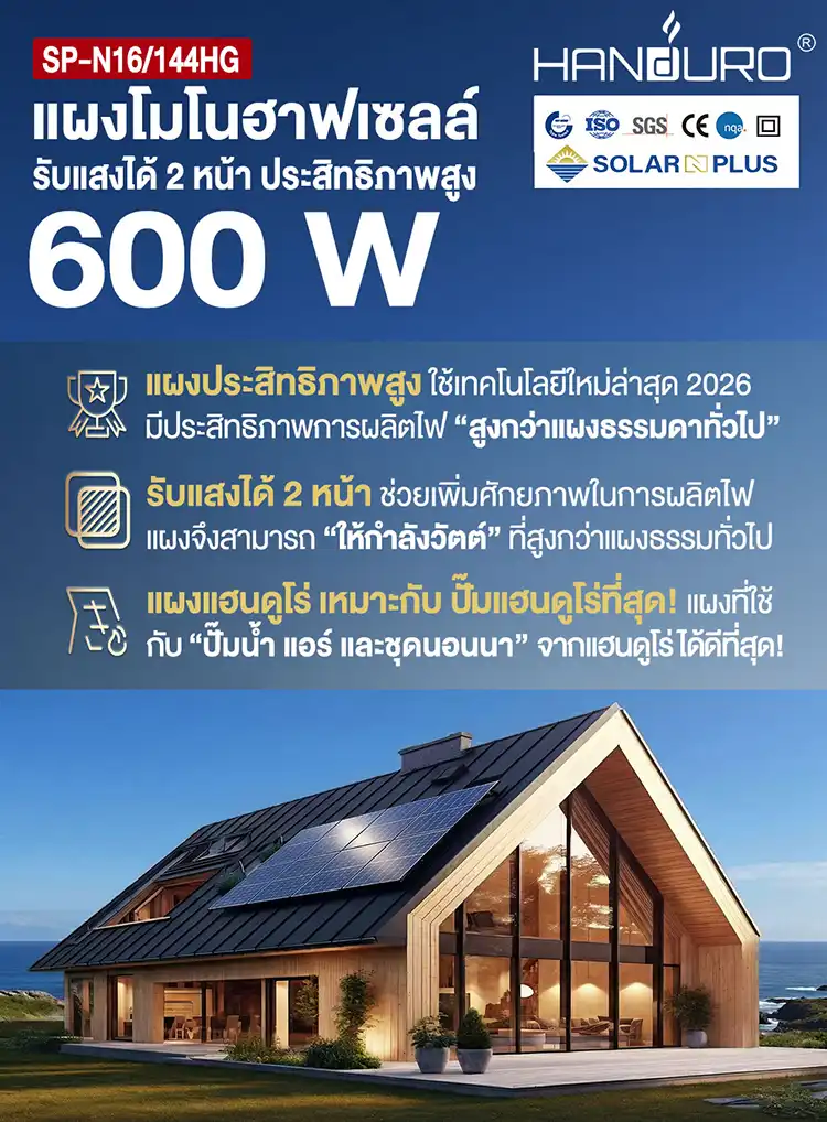 แผงที่ขายดีสุด! ในปีนี้ | แผงโซล่าเซลล์ โมโนฮาฟเซลล์ 600W แผงแฮนดูโร่